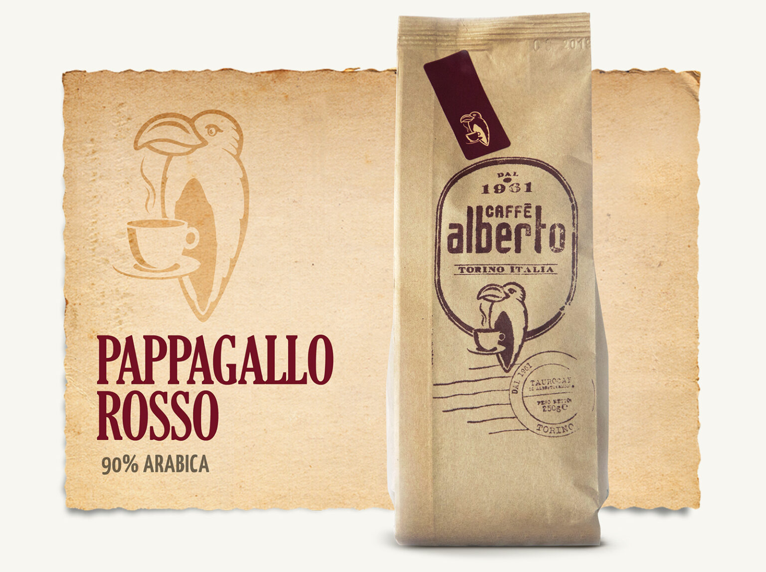 Caffè Pappagallo Rosso grani sacchetto da 250gr – Caffè Alberto